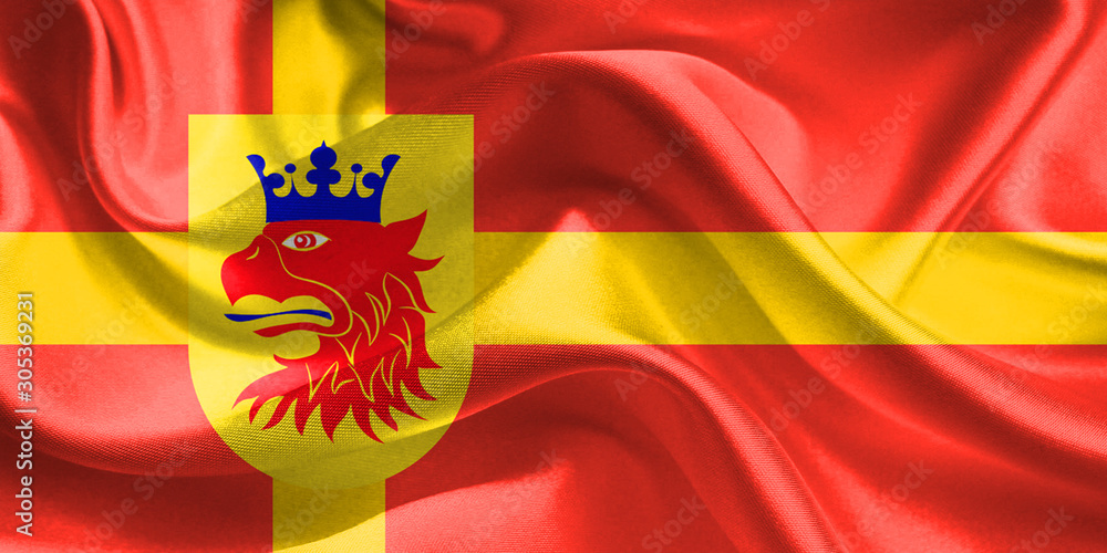 Scania Sweden Skane Flag. Waving Rippled Flags. 3D Realistic Background Illustration in Silk ...