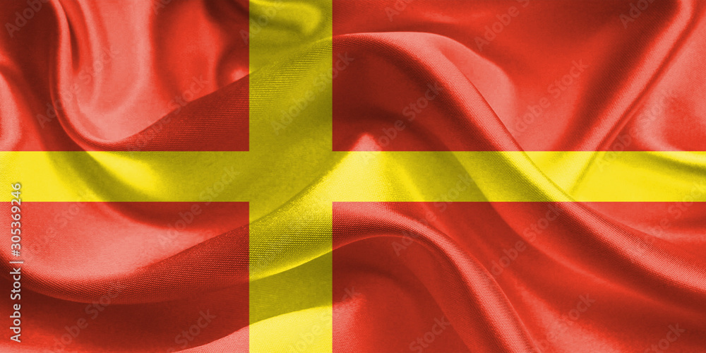 Scania Sweden Flag. Waving Rippled Flags. 3D Realistic Background Illustration in Silk Fabric ...