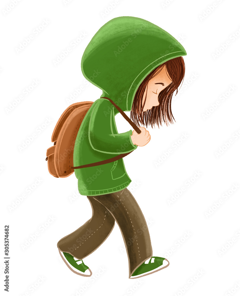 Cartoon Sad Girl Walking