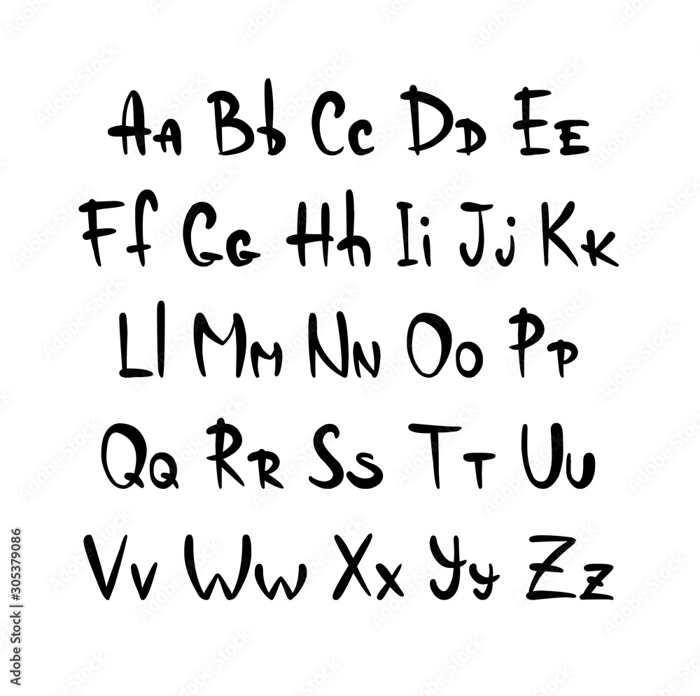 Set of vector comic style latin alphabet letters. Latin handwritten ABC ...