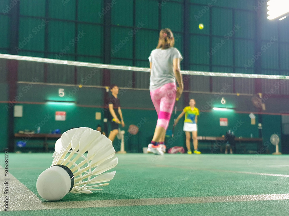 Shuttlecock on the badminton court Stock Photo | Adobe Stock