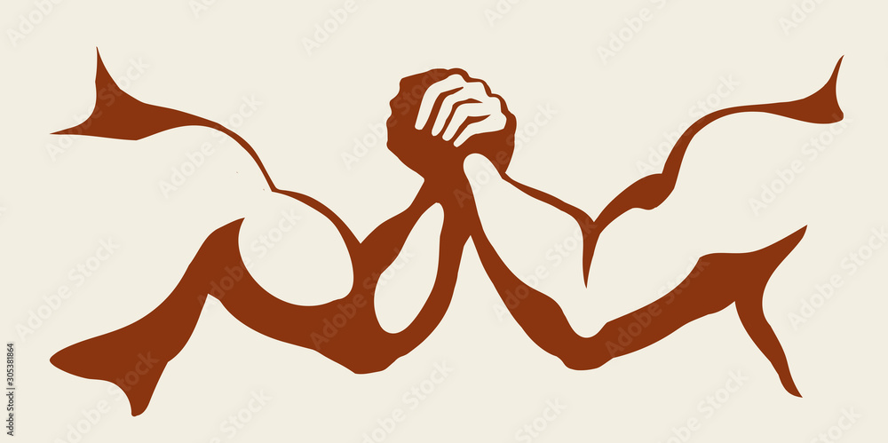 Hand wrestling contest. Vector drawing Stock Vector | Adobe Stock