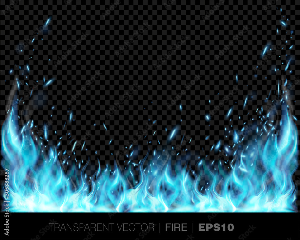 Vector transparent realistic fire flames with sparks Stock Vector ...