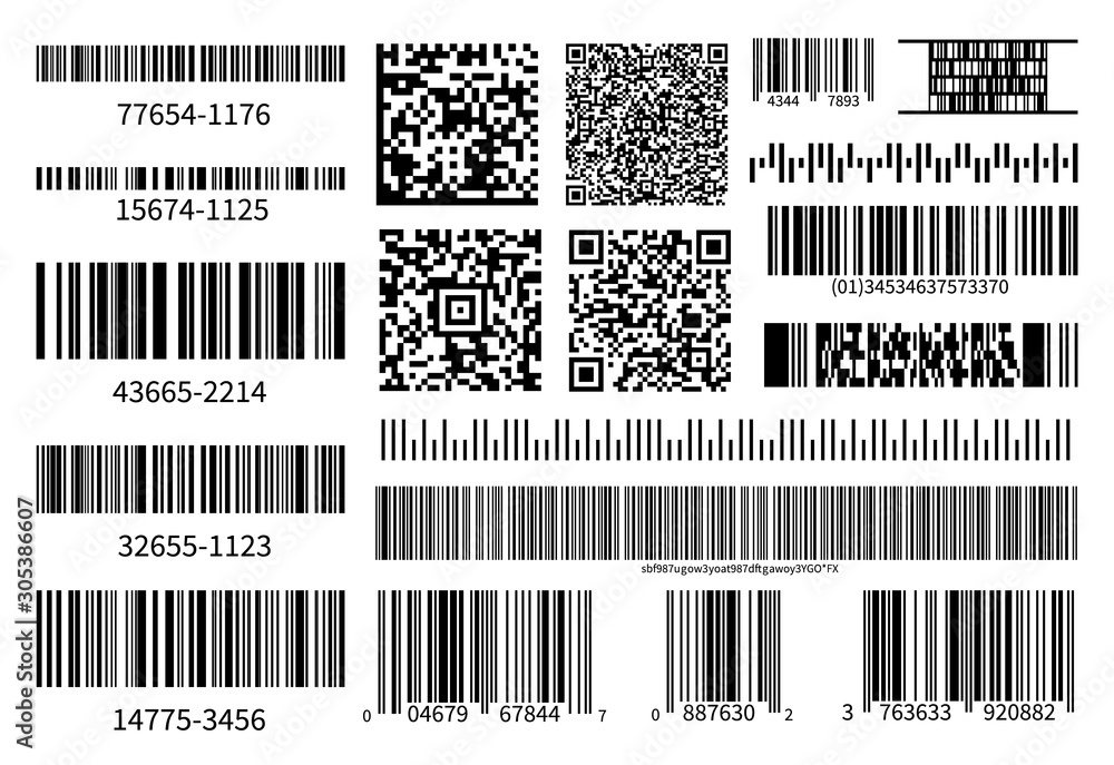 Barcodes collection. Vector code information, QR, store scan codes ...