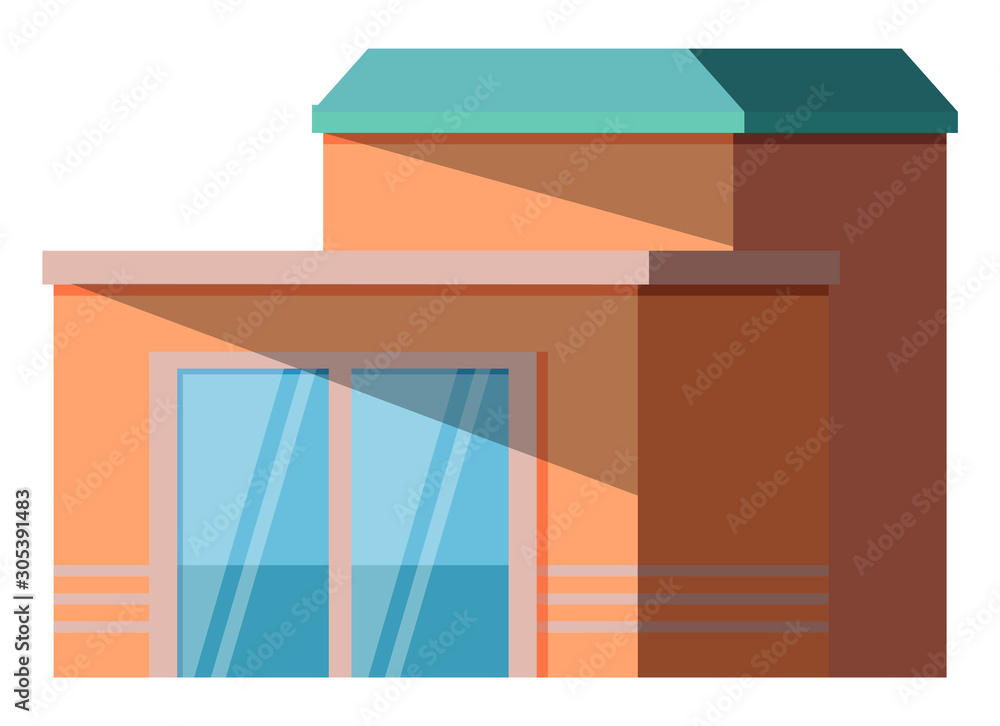 Street building facade, isolated construction with glass door vector ...