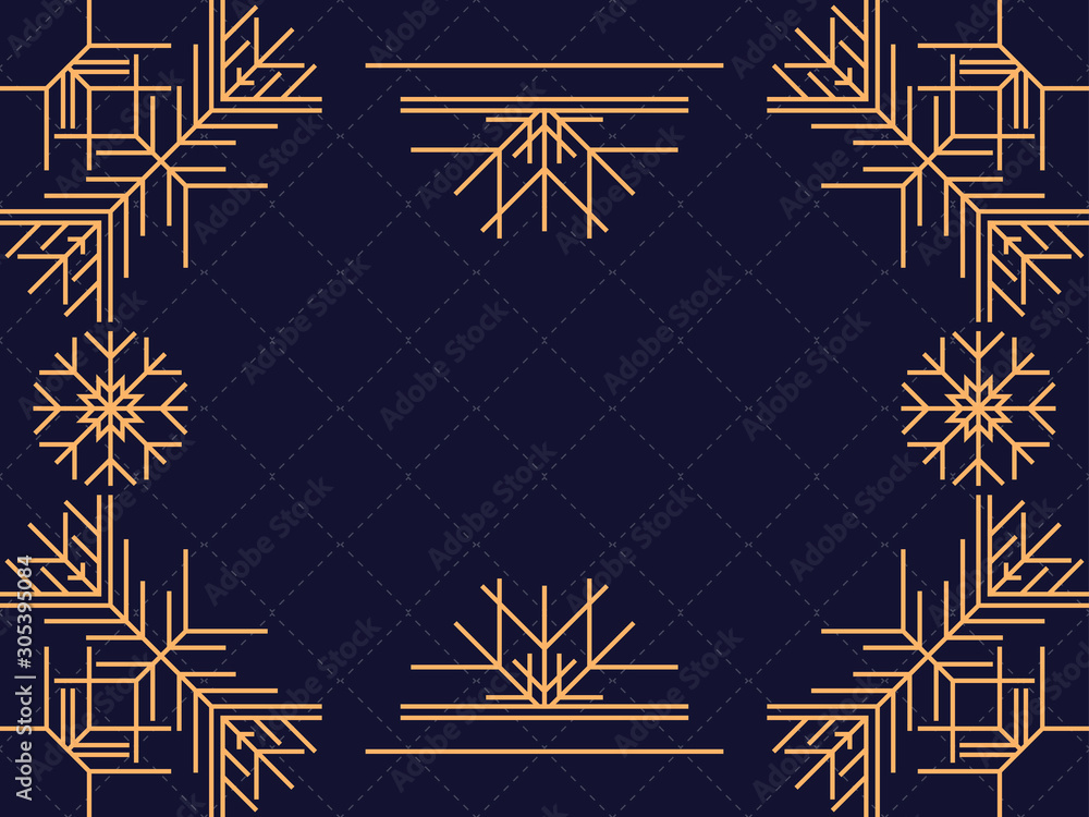 Art deco frame with snowflakes. Vintage linear border.Style of the ...