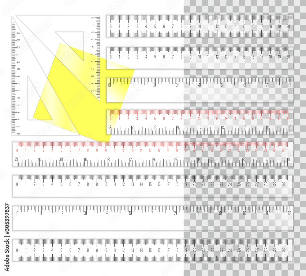 Vector plastic rulers. White scale ruler set on transparent background ...