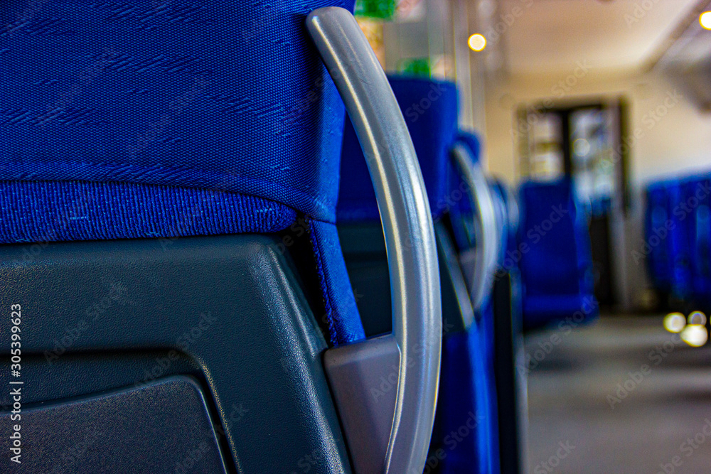 Empty interior of the train for long and short distance. Seats for ...