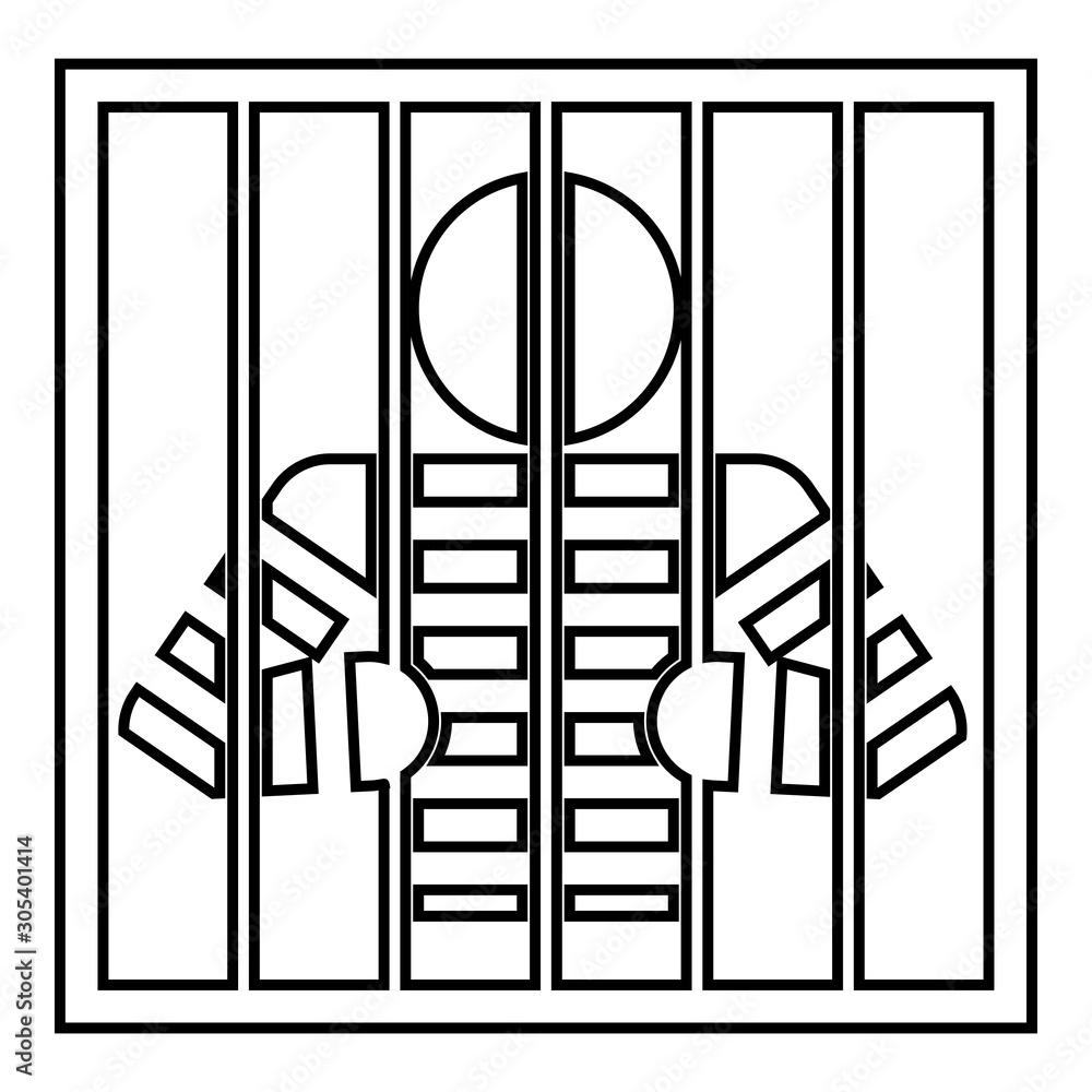 Vecteur Stock Prisoner behind bars holds rods with his hands Angry man ...