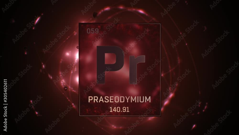Praseodymium as Element 59 of the Periodic Table. Seamlessly looping 3D ...