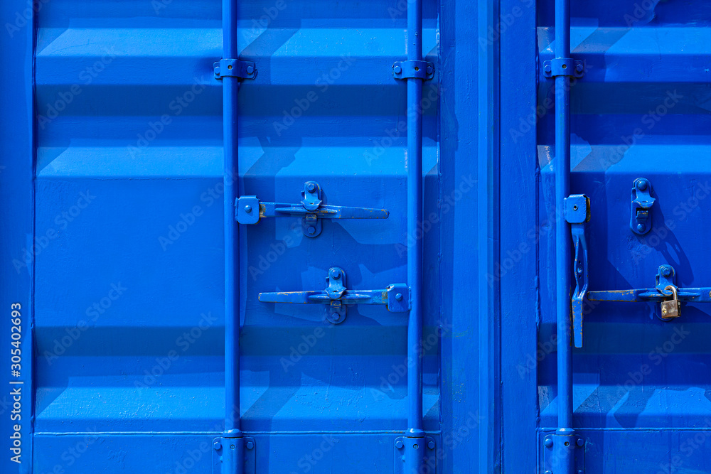 detail of blue industrial shipping container door. Stock Photo | Adobe ...