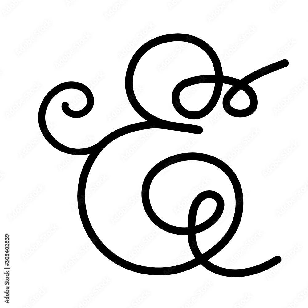 Black hand written monogram capital letter E on a white isolated ...