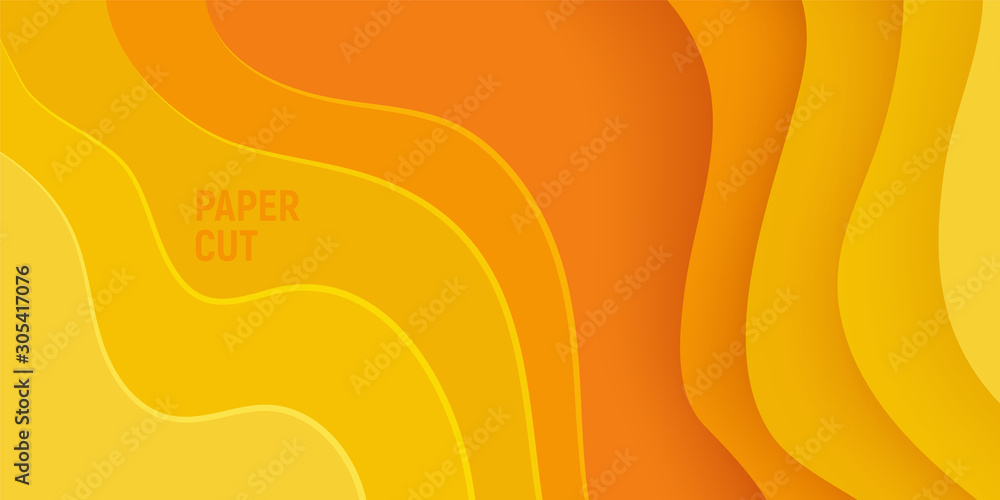 Yellow paper cut banner with 3D slime abstract background and yellow ...