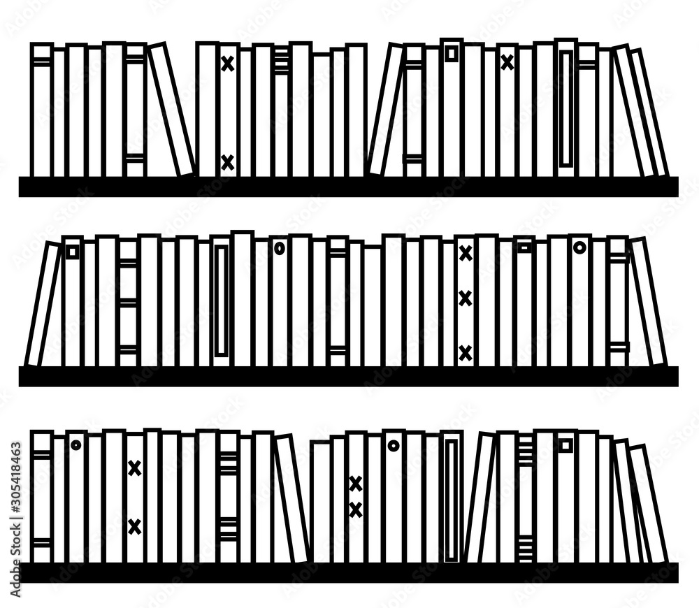 Collection of various books on a shelf. Silhouette. Bookcase. Stock ...