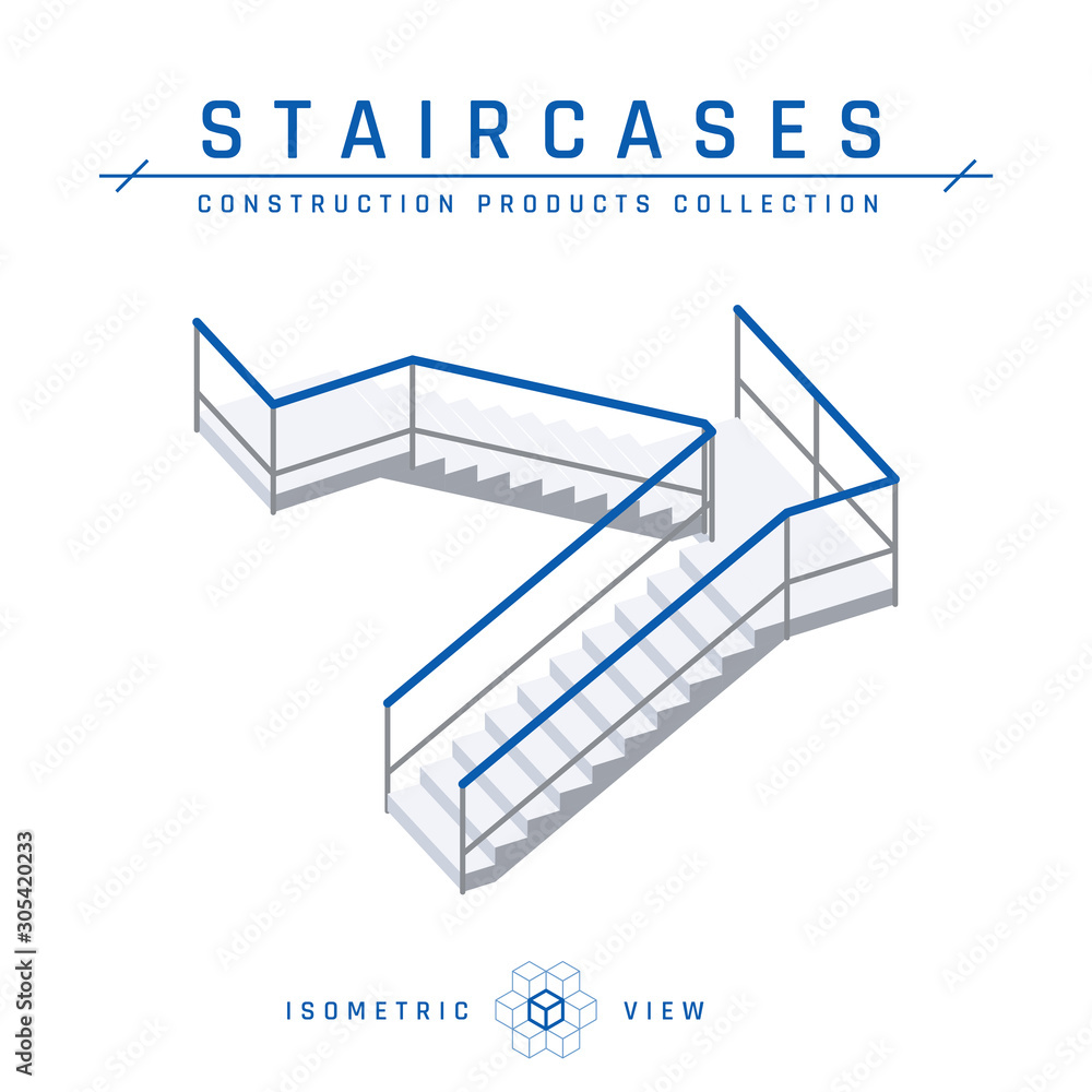 Staircases with handrails, vector in flat style Stock Vector | Adobe Stock