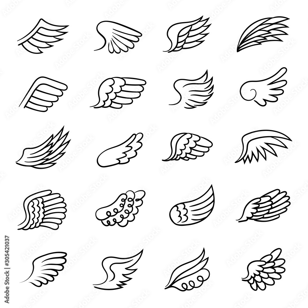 Wings. Drawing air symbols angel feather wings fly motion shapes ...