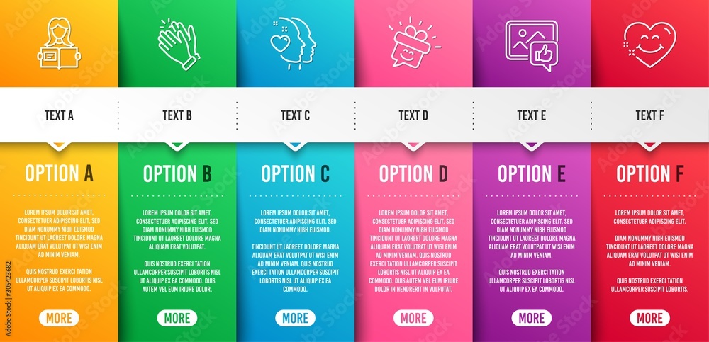 Clapping hands, Smile and Like photo line icons set. Infographic ...