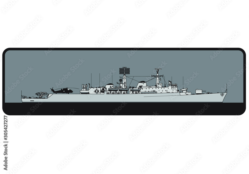 Royal Navy. County-class guided missile destroyer. Side view. Vector ...