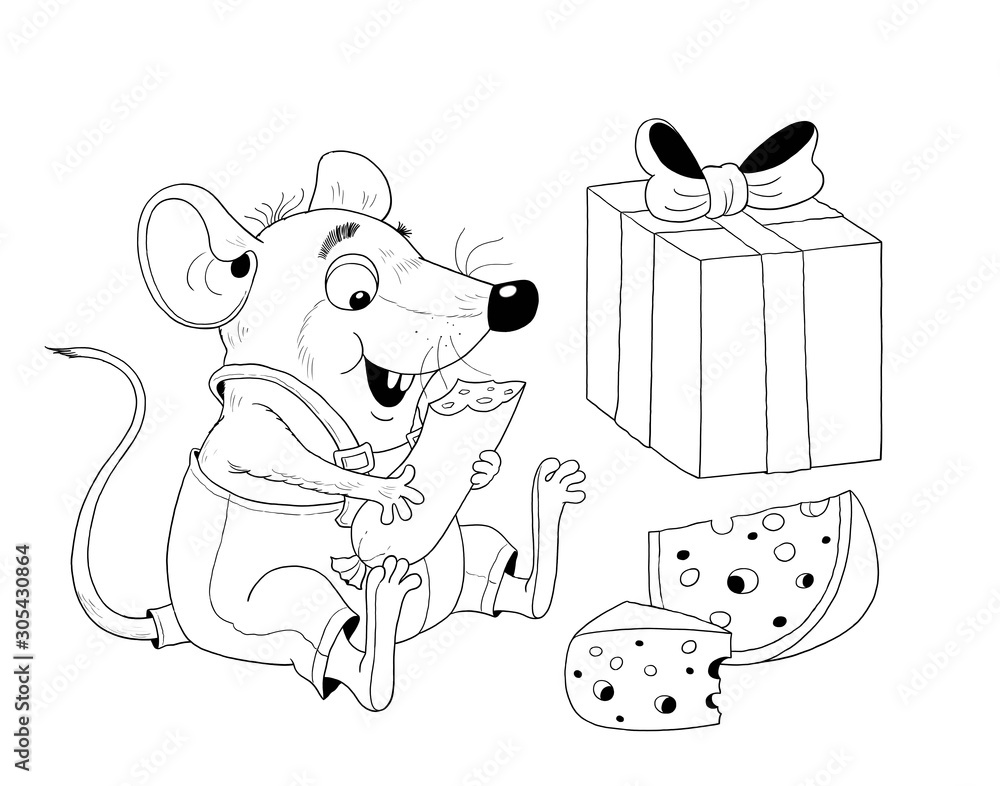 New 2020 Year. Christmas. Year of the Rat. Coloring page. Illustration ...