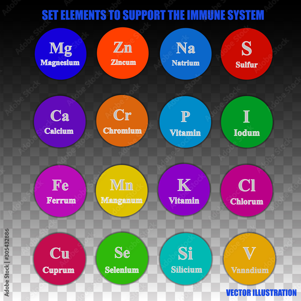 Set elements and vitamins to support immune system. Vector illustration ...
