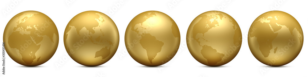 Gold Earth globe set Stock Illustration | Adobe Stock