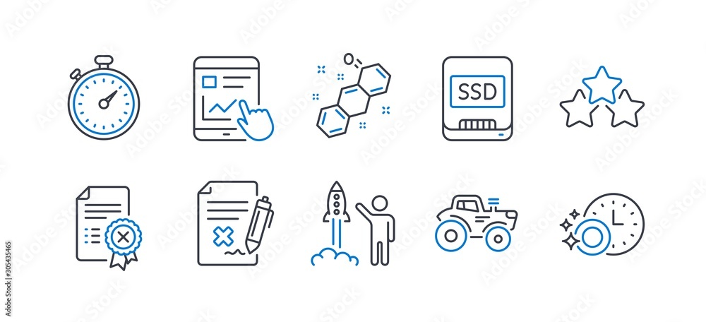 Set of Technology icons, such as Reject certificate, Launch project, Ssd, Timer, Tractor ...
