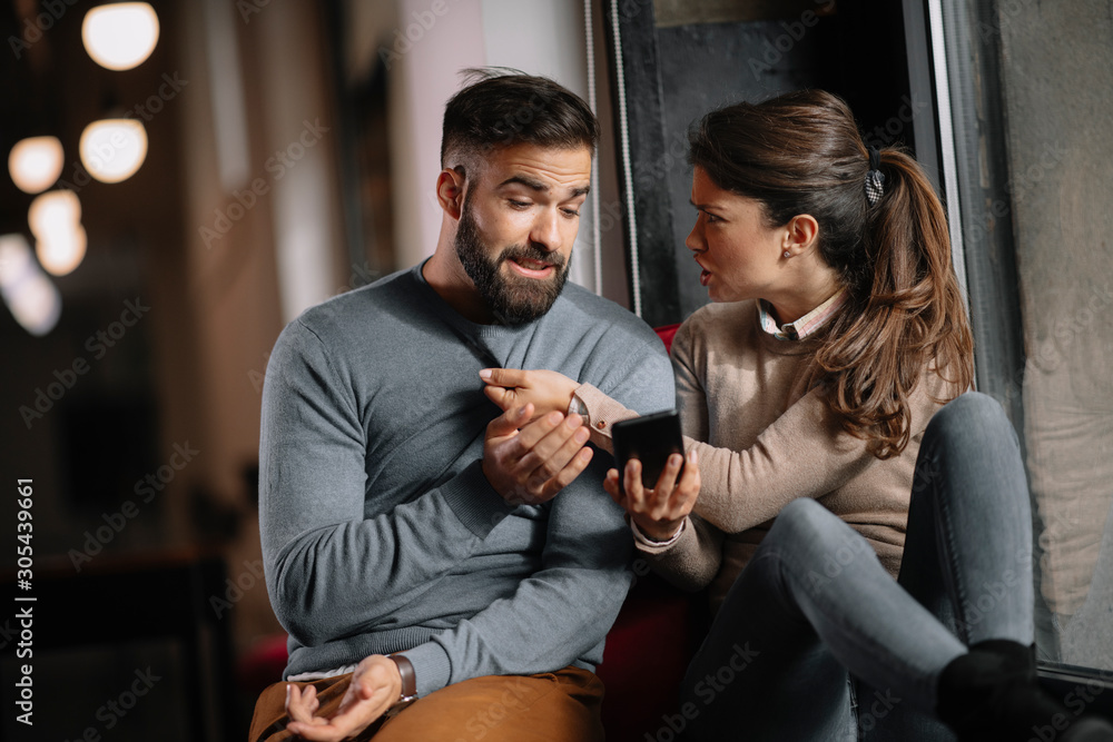 Partners having problem. Unhappy couple. Boyfriend and girlfriend having fight. Stock Photo ...