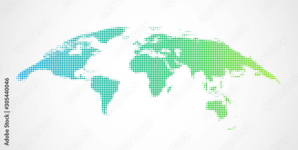 Dotted blue and green abstract world map. Stock Vector | Adobe Stock