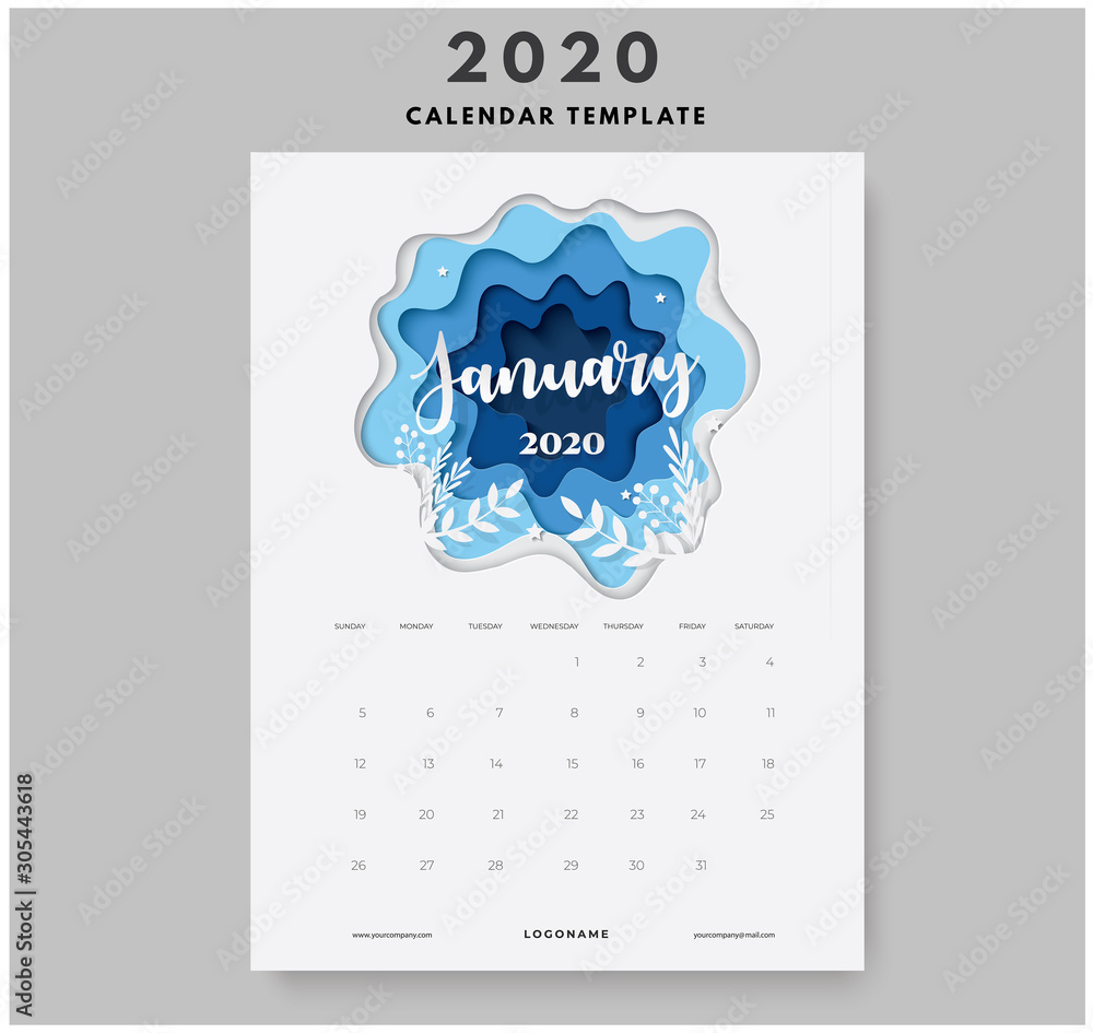 Calendar January page for 2020 year .Can use for cover design ...