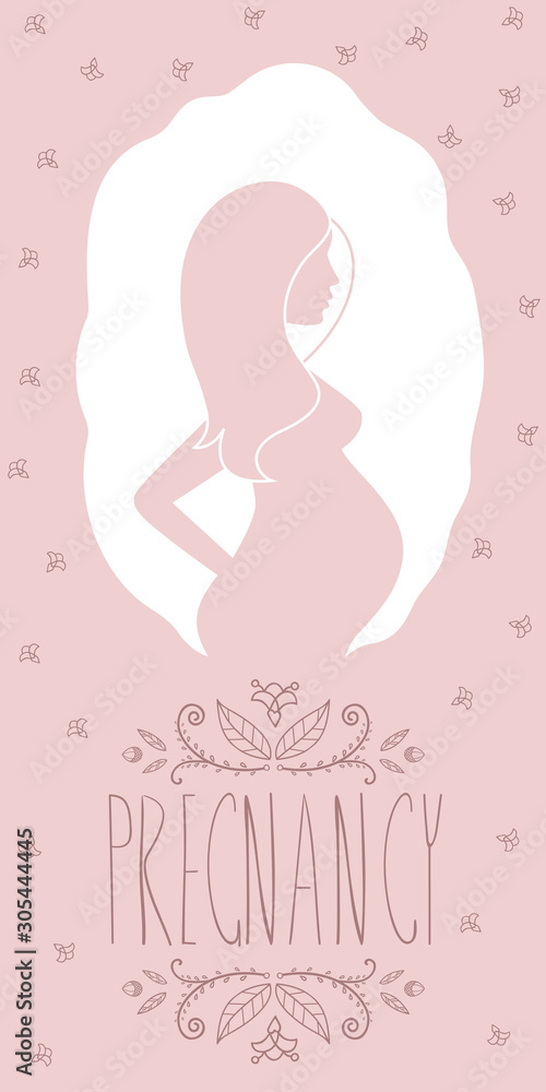 Pregnant woman, banner design with silhouette of pregnant woman, vector ...