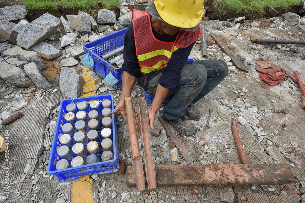 Soil sampling collected from drilling for construction site Stock Photo ...