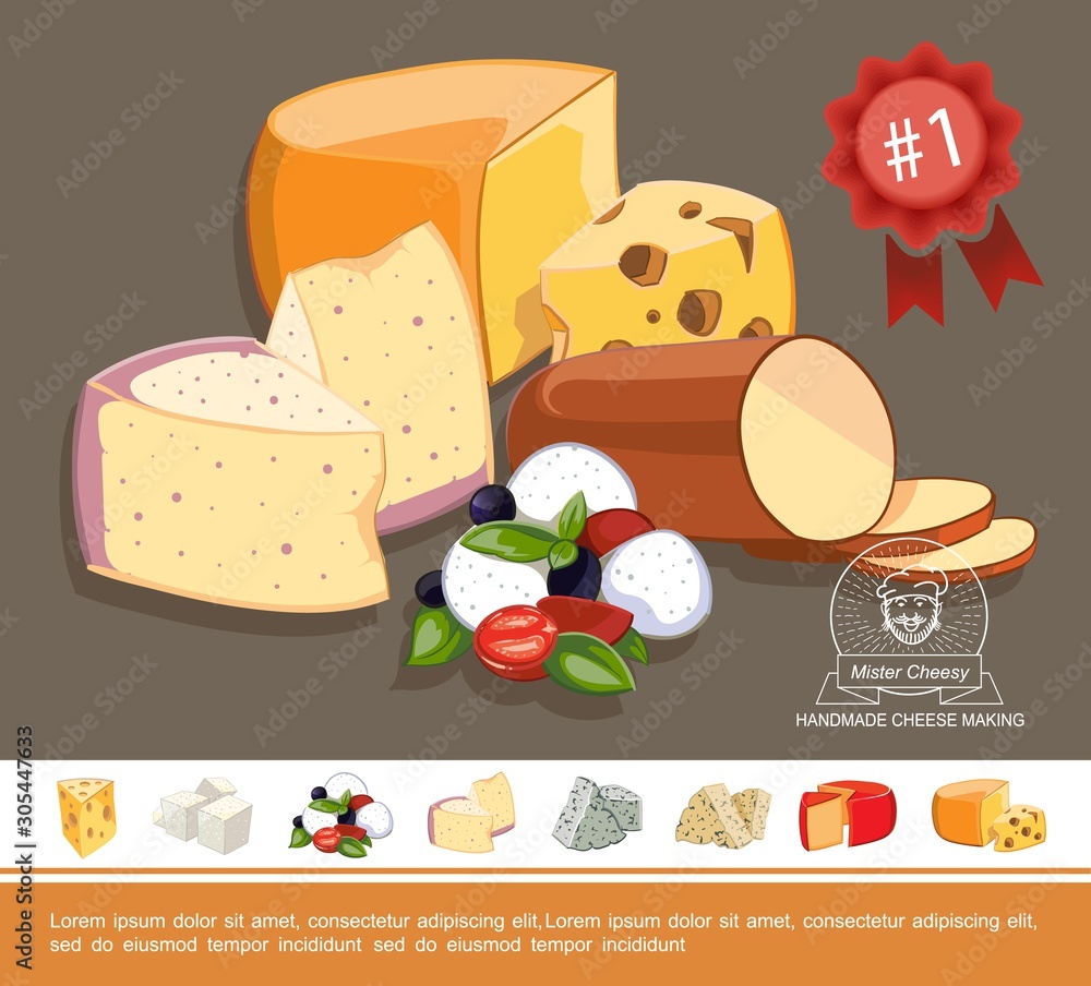 Cartoon Natural Cheese Colorful Concept Stock Vector | Adobe Stock