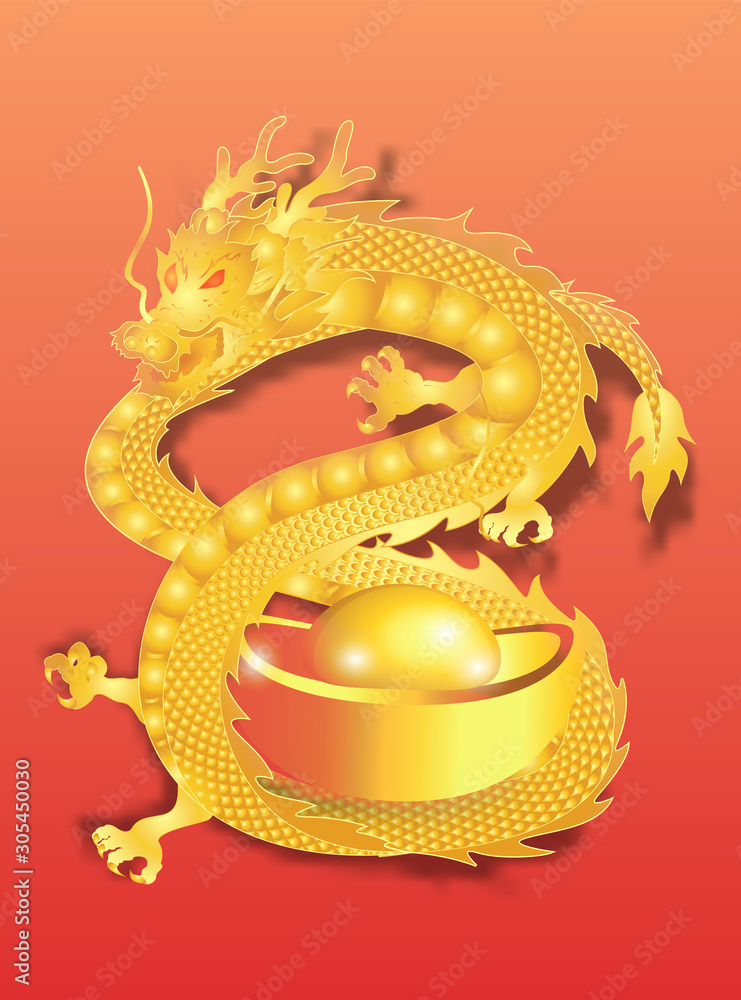 Chinese traditional template with chinese dragon number eight with gold ...