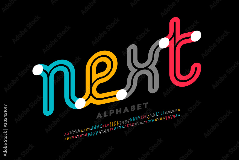 One line style font design, single continuous line alphabet Stock ...