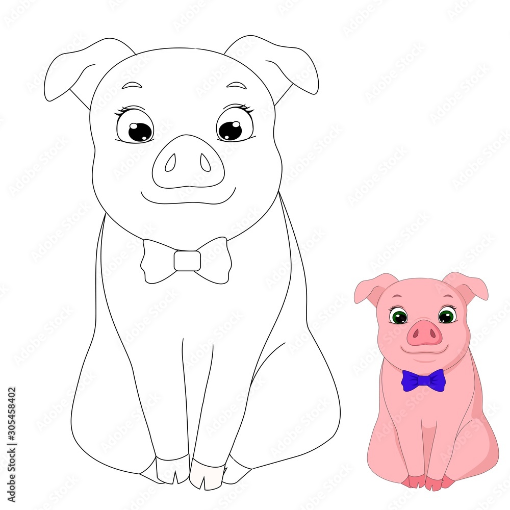 vector illustration coloring pig on a white background cartoon Stock ...