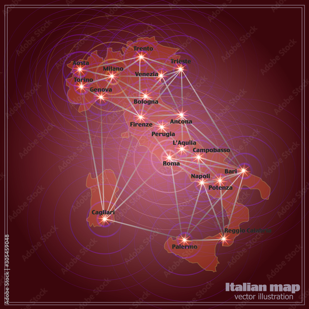 Italy map. Bright illustration map of Italy with communications lines ...
