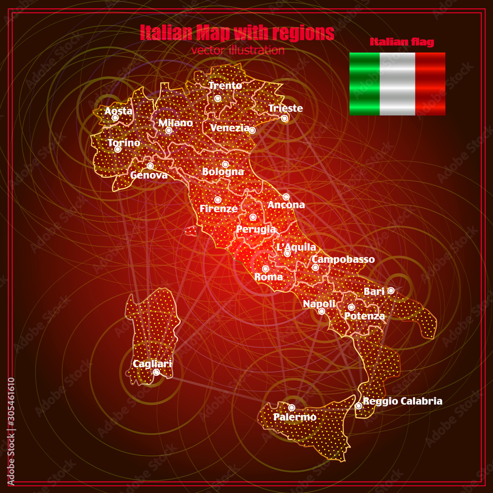 Italy map. Bright illustration map of Italy with communications lines ...