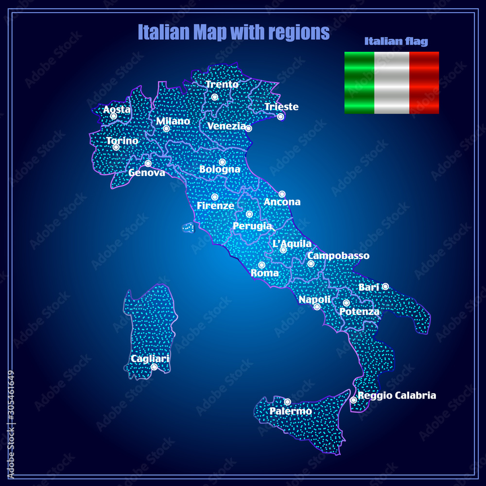 Map of Italy. Bright illustration with colorful italian map. Italy map ...