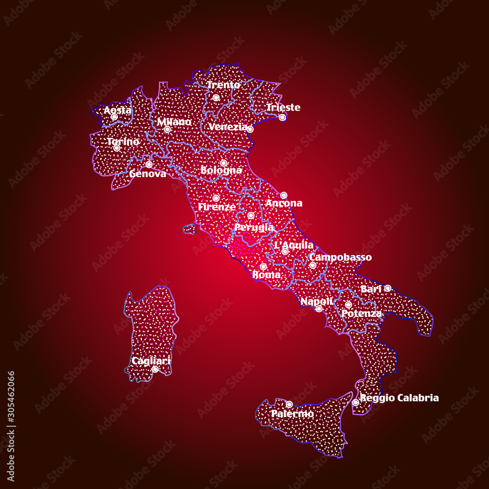 Map of Italy. Bright illustration with colorful italian map. Italy map ...