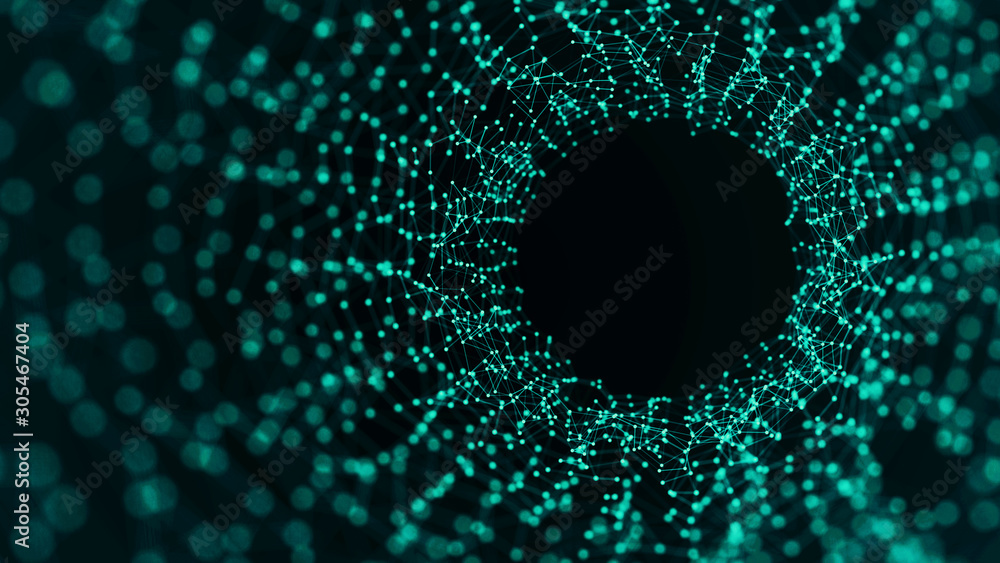 Abstract digital wormhole. Sci-fi tunnel or portal. Digital binary data tunnel. Futuristic space ...