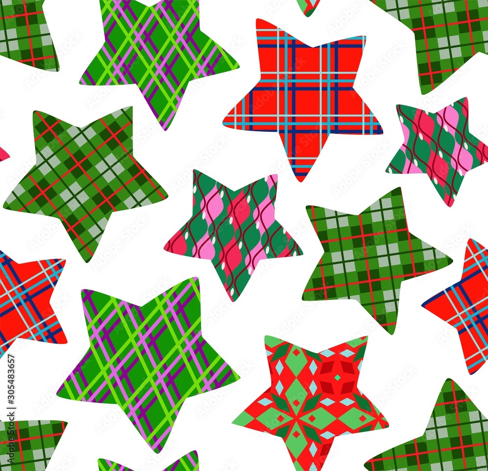 Christmas stars, seamless pattern, white, vector. Green and red ...