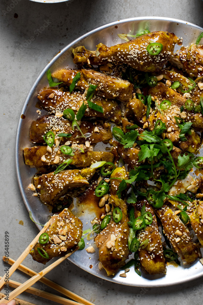 Chinese style boiled and chopped cold chicken in brown sauce Stock ...