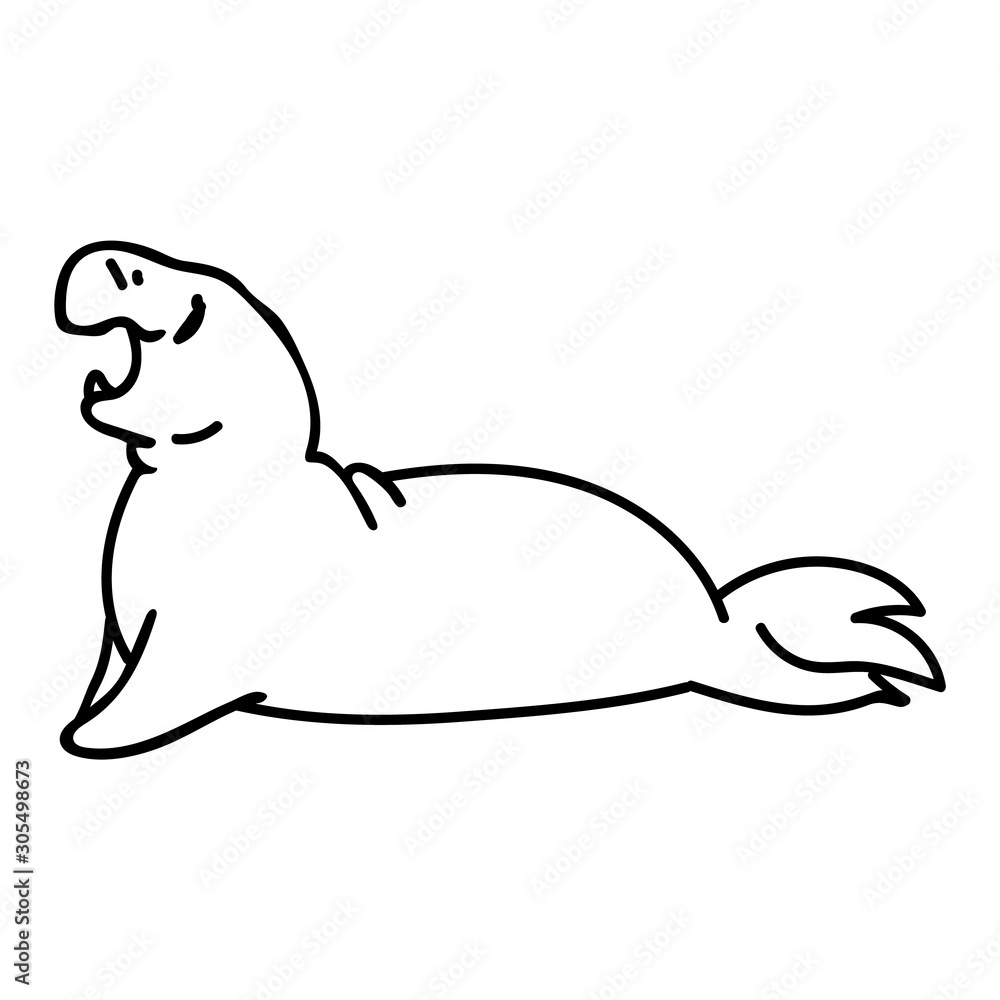 Adorable Cartoon Elephant Seal Lying Clip Art. Water Animal Icon. Hand ...