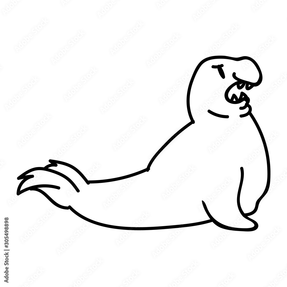 Adorable Cartoon Elephant Seal Lying Down Clip Art. Water Animal Icon ...