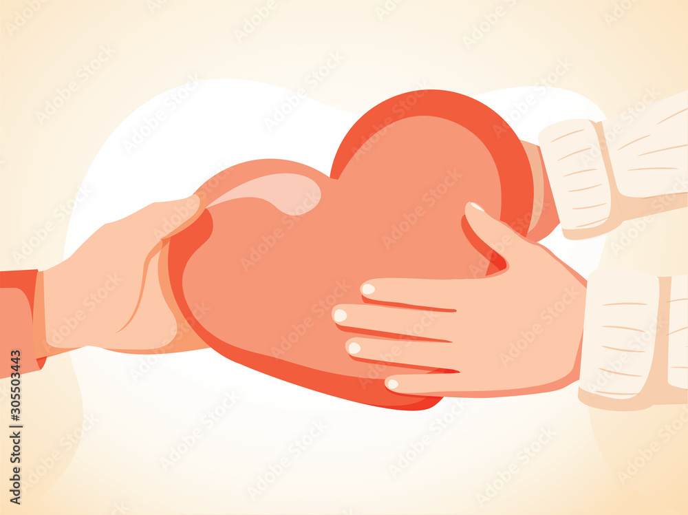 Cartoon vector illustration of hand holding a heart icon Passed from ...