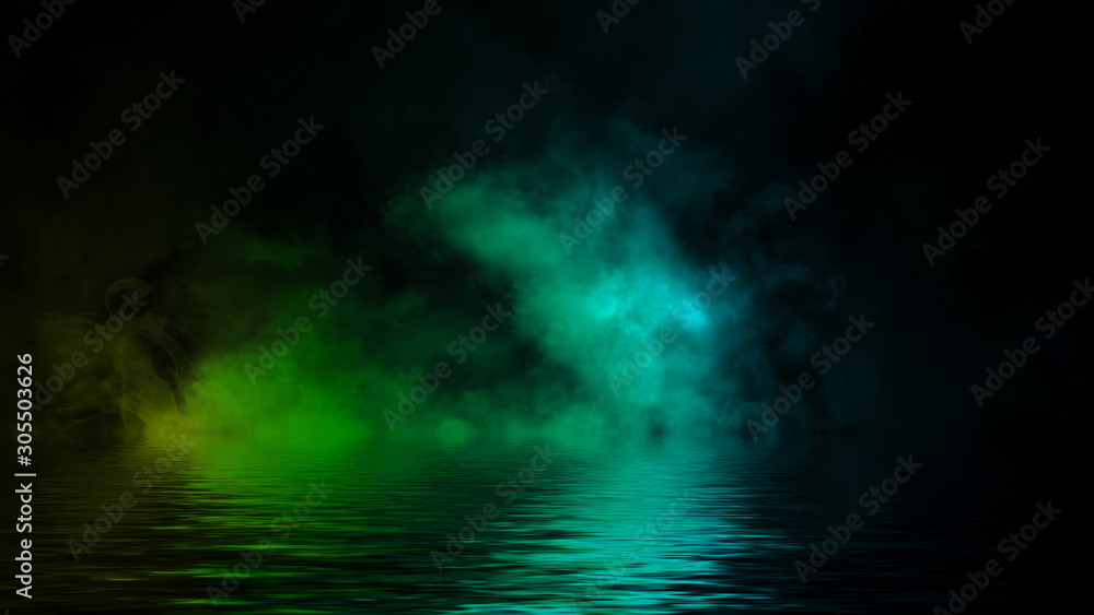 Abstract multi color fog smoke effects on isolated black background ...