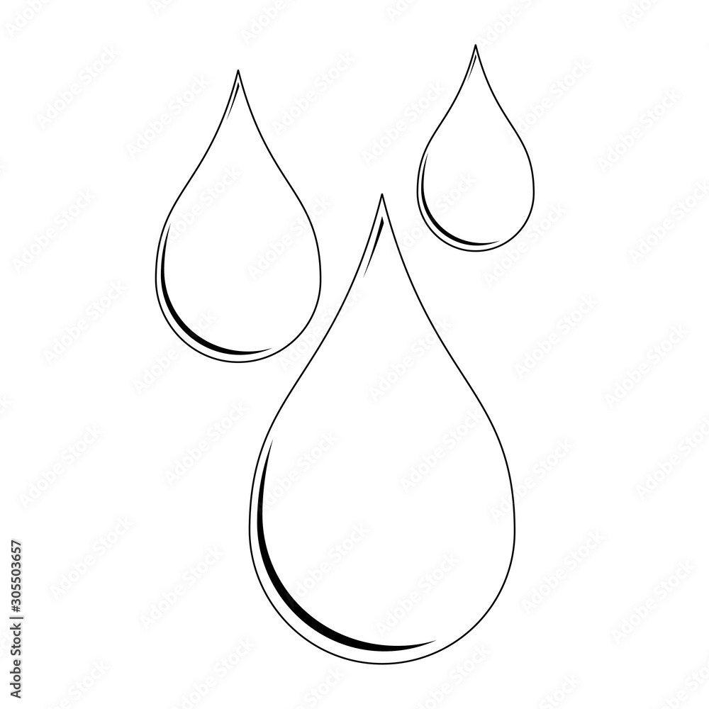 Three outline rain drops vector icon. Water raindrops or oil isolated ...