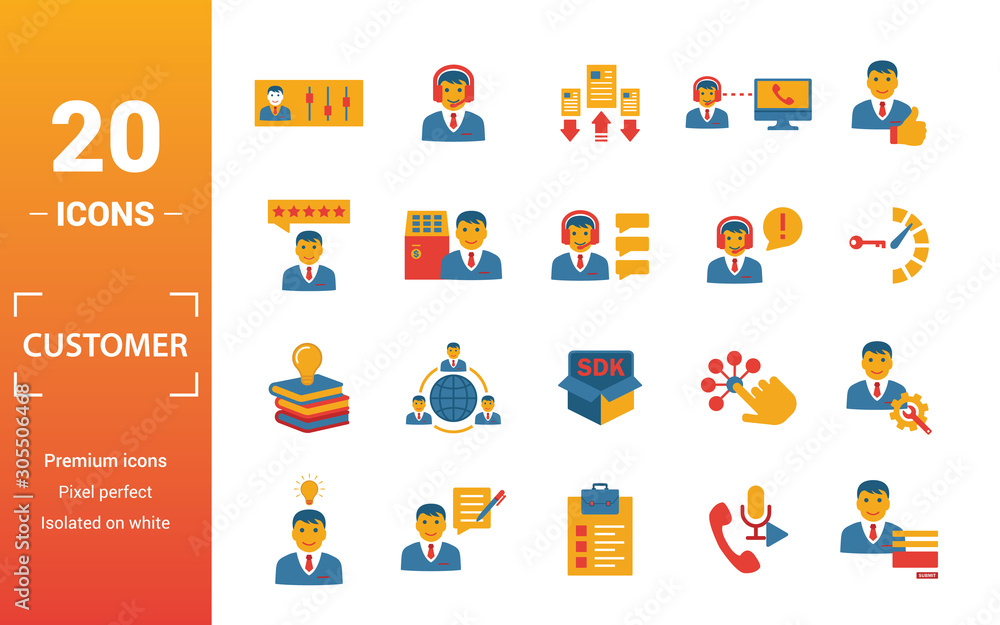 Customer Service icon set. Include creative elements agent console ...