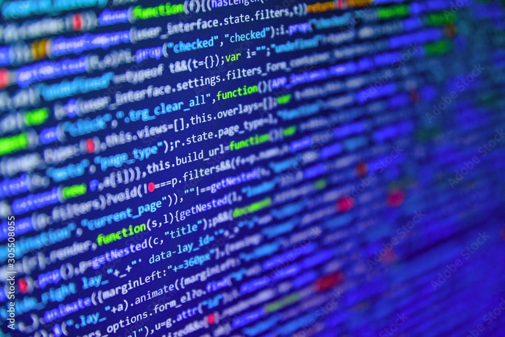 Abstract modern virtual computer script. Programmer occupation. Modern tech. Mobile app building ...