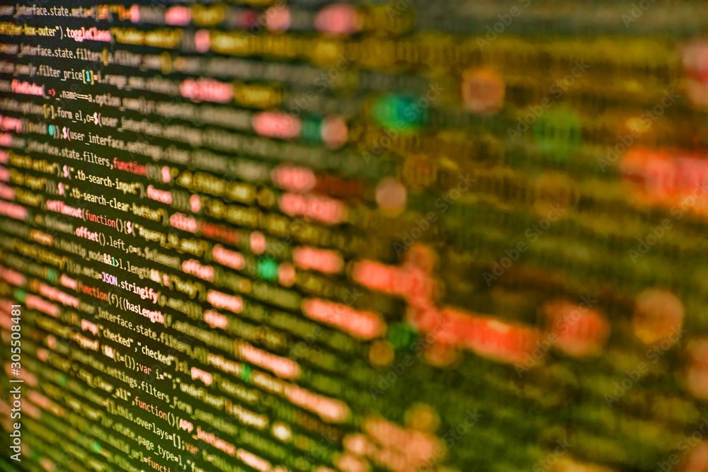 Computer Script Coding Source Code On Desktop Monitor Web Programming And Bracket Technology